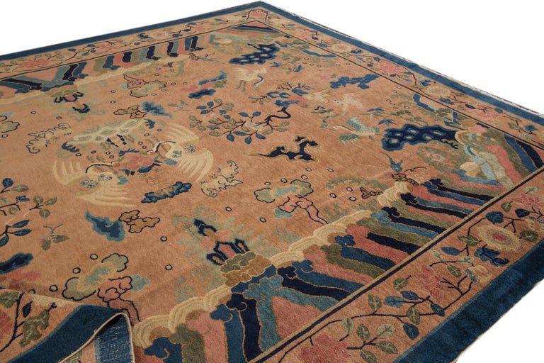 Antique Peach Peking Chinese Room Size Wool Rug For Sale at 1stDibs