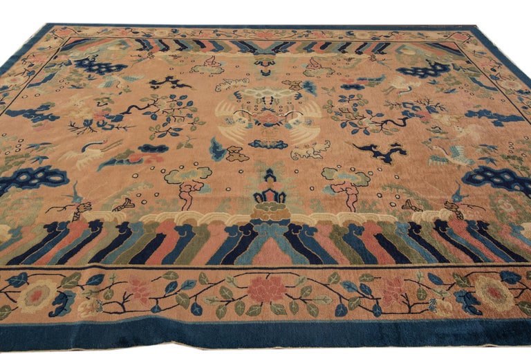 Antique Peach Peking Chinese Room Size Wool Rug For Sale at 1stDibs