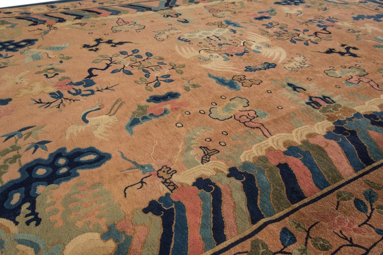 Antique Peach Peking Chinese Room Size Wool Rug For Sale at 1stDibs