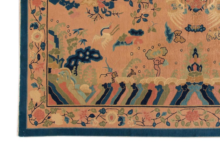 Antique Peach Peking Chinese Room Size Wool Rug For Sale at 1stDibs