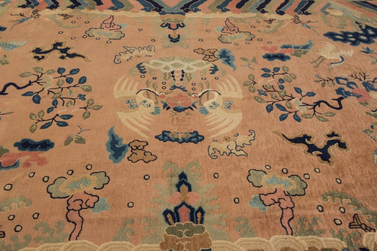 Antique Peach Peking Chinese Room Size Wool Rug For Sale at 1stDibs