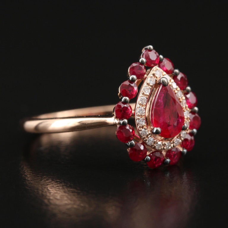 Customizable Antique Pear Cut Ruby Diamond Wedding Ring, Victorian Ruby Rose Gold Bridal Ring ...