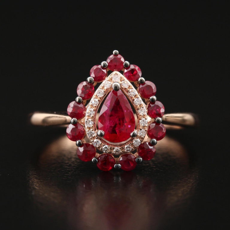 Customizable Antique Pear Cut Ruby Diamond Wedding Ring, Victorian Ruby Rose Gold Bridal Ring ...