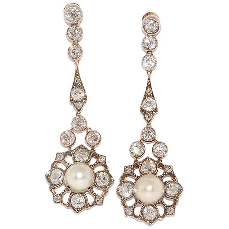 Antique Pearl and Diamond Pendant Earrings, circa 1890s For Sale at ...
