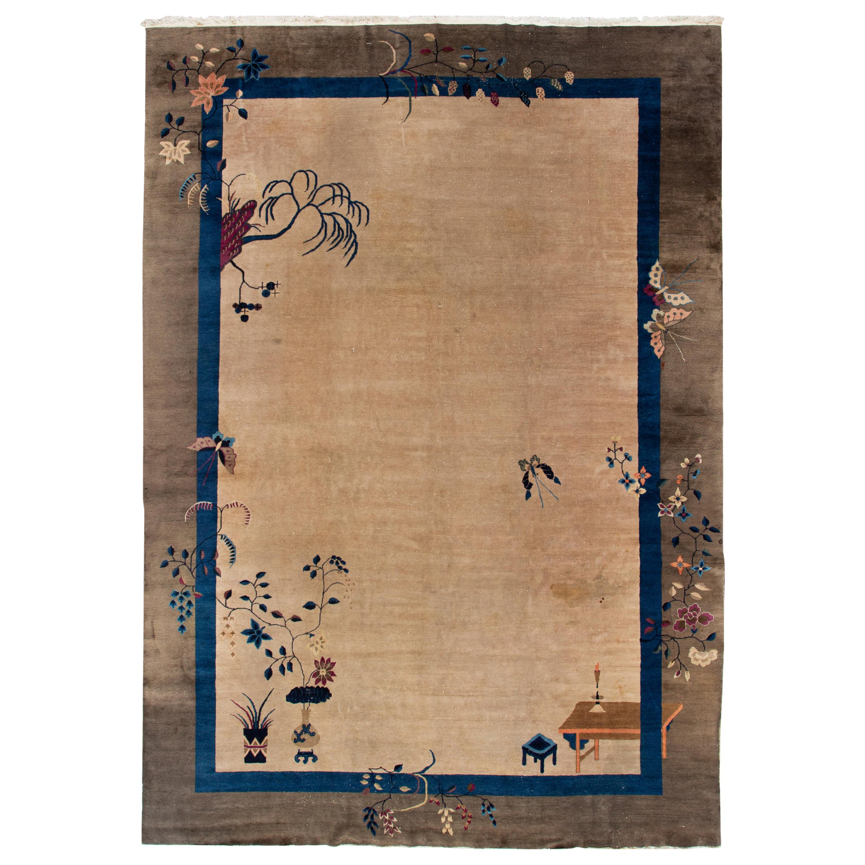 Antique Chinese Beige Wool Peking Rug, ca. 1900 For Sale at 1stDibs