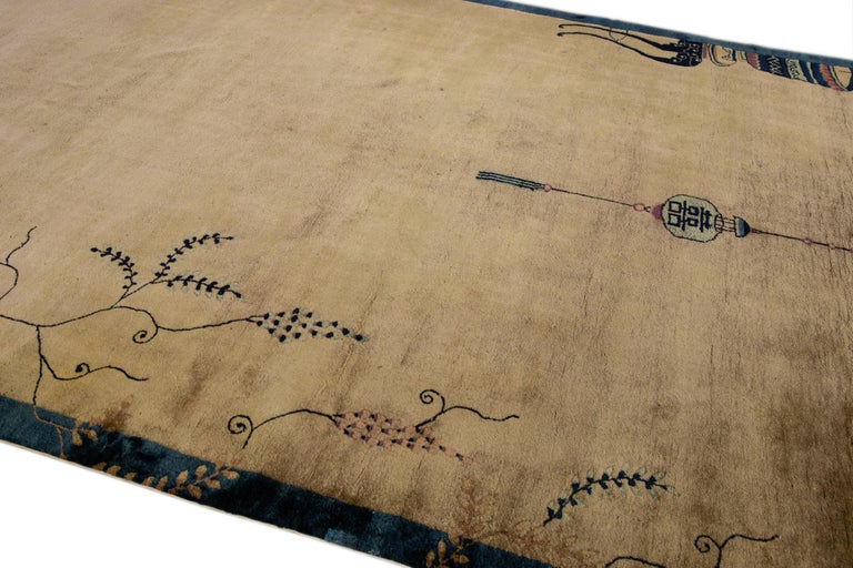 Antique Peking Brown Handmade Chinese Floral Wool Runner Rug For Sale ...