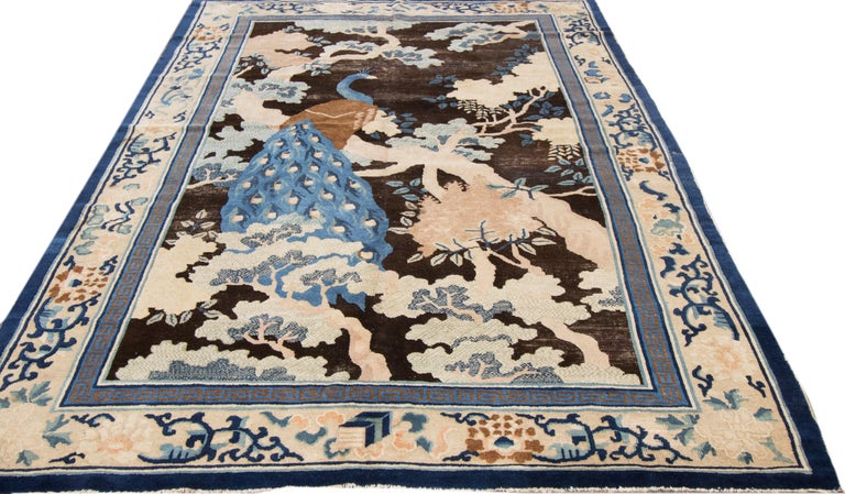Antique Peking Peacock Bird Chinese Wool Rug For Sale at 1stDibs ...