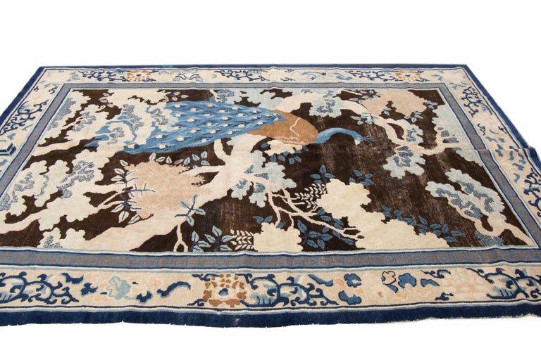 Antique Peking Peacock Bird Chinese Wool Rug For Sale at 1stDibs ...