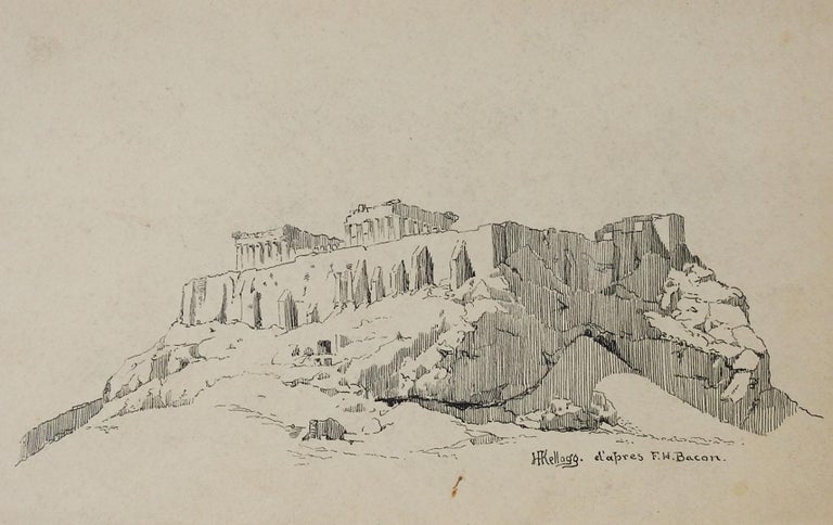 Antique Pen and Ink Athens Greece Acropolis Ruins Drawing For Sale at ...