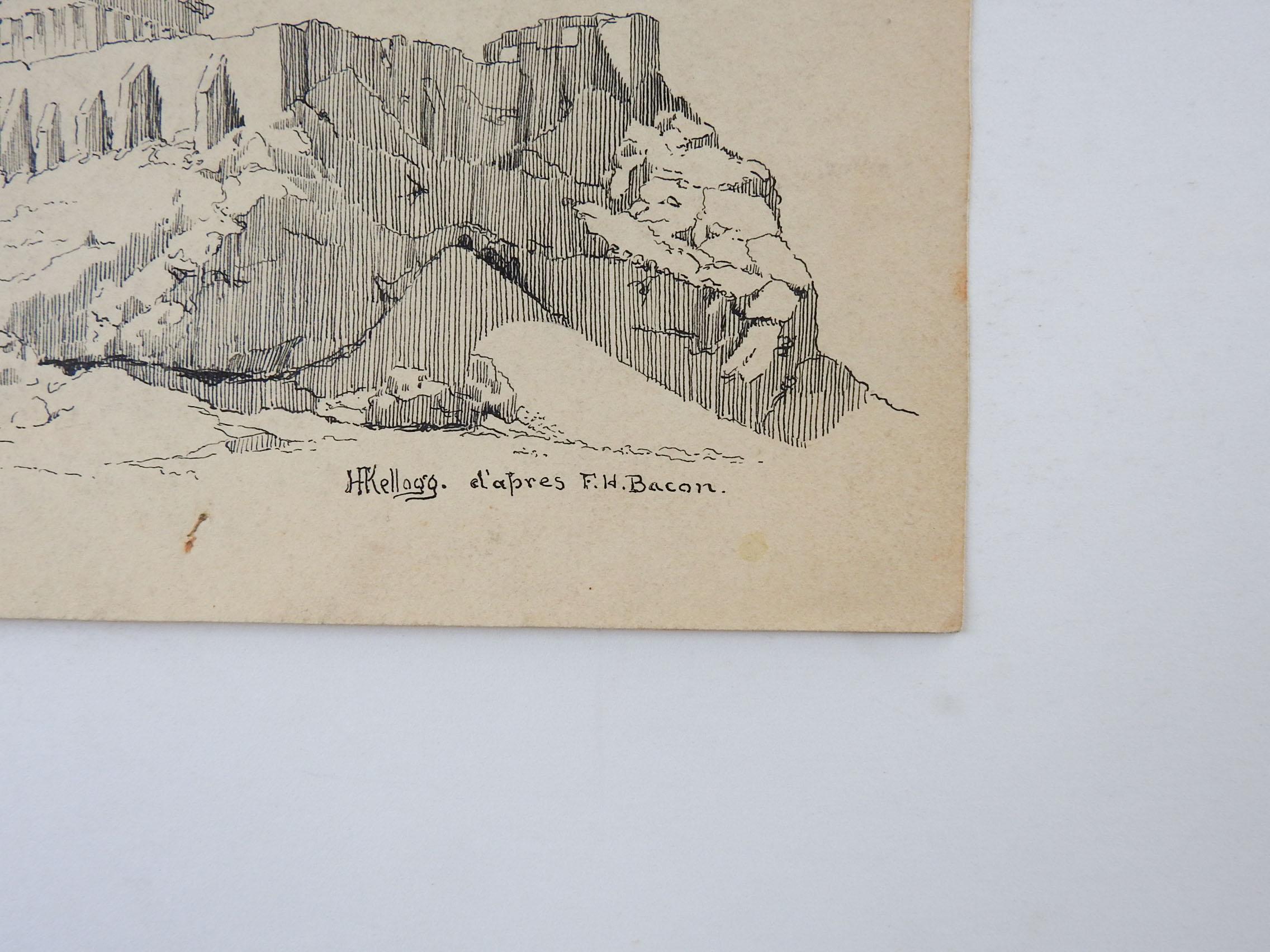 Antique Pen and Ink Athens Greece Acropolis Ruins Drawing For Sale at ...
