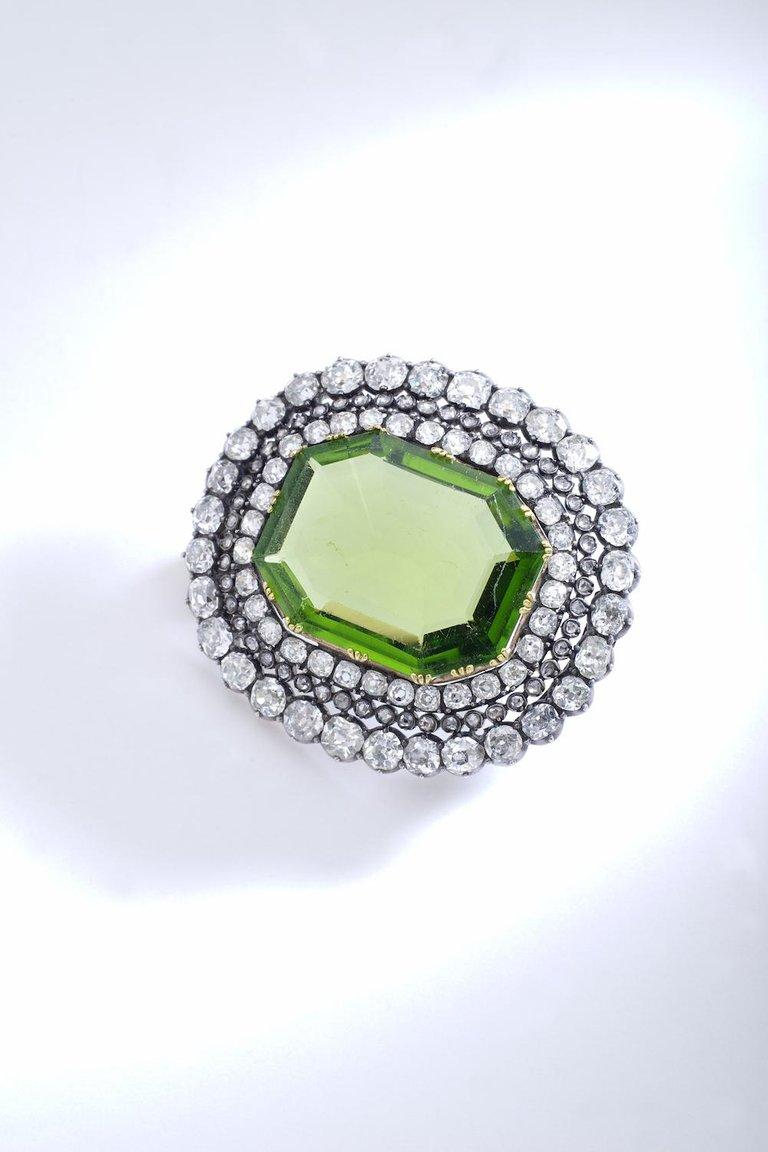 Antique Peridot Diamond Brooch For Sale at 1stDibs