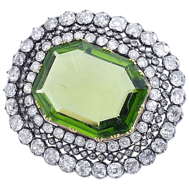 Antique Peridot Diamond Brooch For Sale at 1stDibs