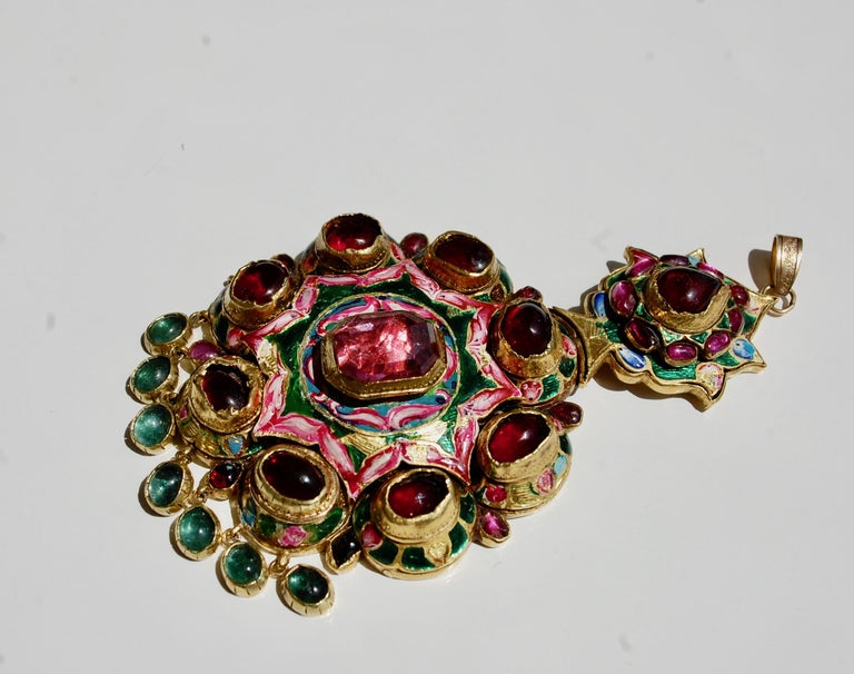 Antique Persian 22k Gold Qajar Enameled Gem Set Pendant For Sale at 1stDibs