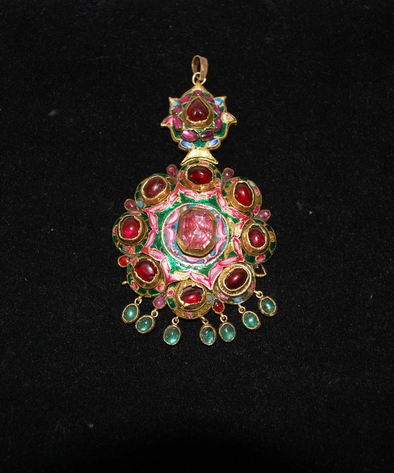 Antique Persian 22k Gold Qajar Enameled Gem Set Pendant For Sale at 1stDibs