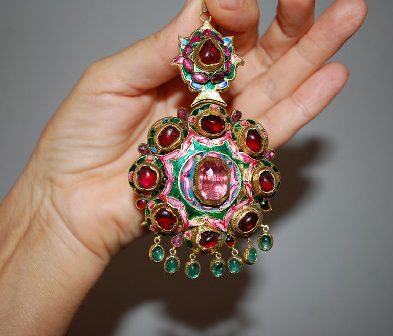 Antique Persian 22k Gold Qajar Enameled Gem Set Pendant For Sale at 1stDibs