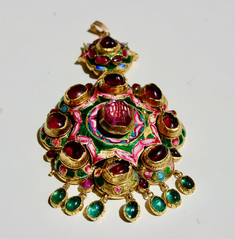 Antique Persian 22k Gold Qajar Enameled Gem Set Pendant For Sale at 1stDibs