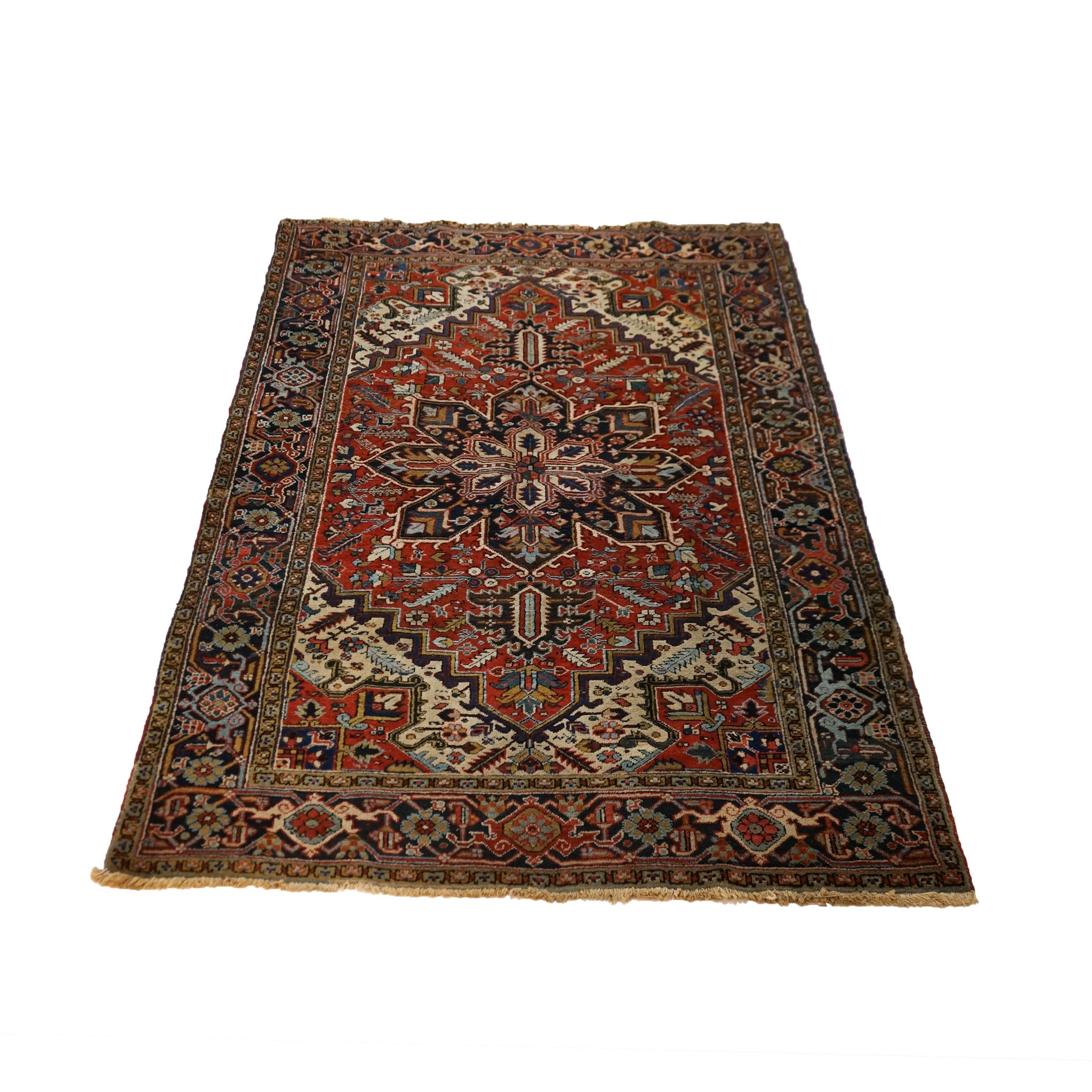 Antique Persian 6'x9' Heriz Oriental Wool Rug C1930 For Sale at 1stDibs