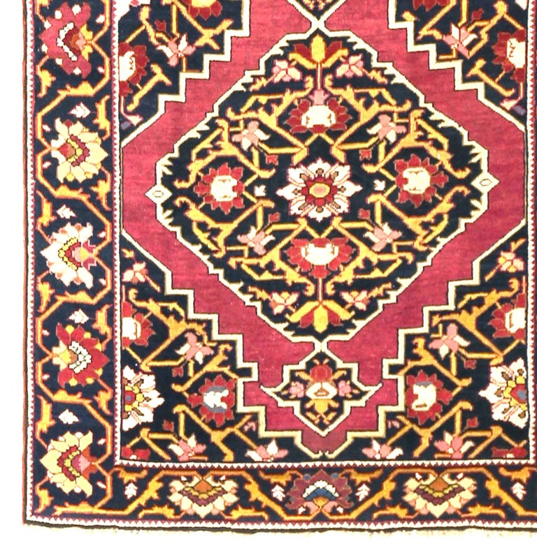 Antique Persian Azerbaijan Area Rug with Floral Pattern on a Black ...