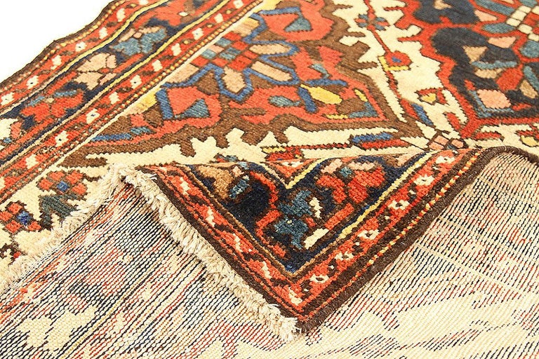 Antique Persian Bakhtiar Rug with Red and Navy Floral Details on Ivory ...