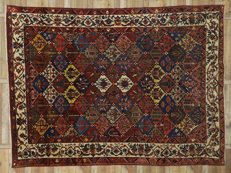 Antique Persian Bakhtiari Rug with Garden Design and Traditional Modern ...