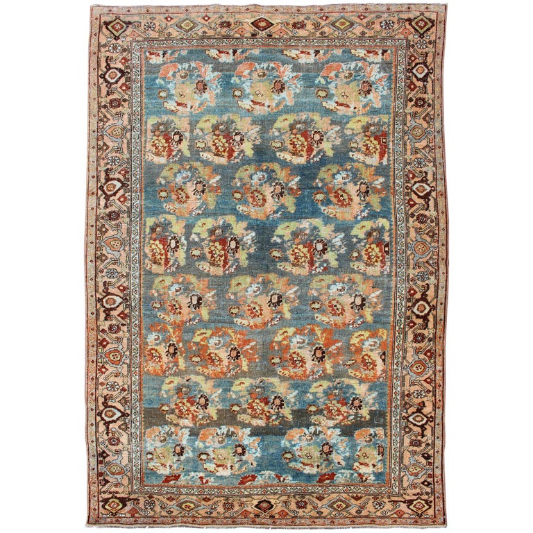 Antique Persian Bidjar Rug with Blossoming Floral Design in Blue and ...
