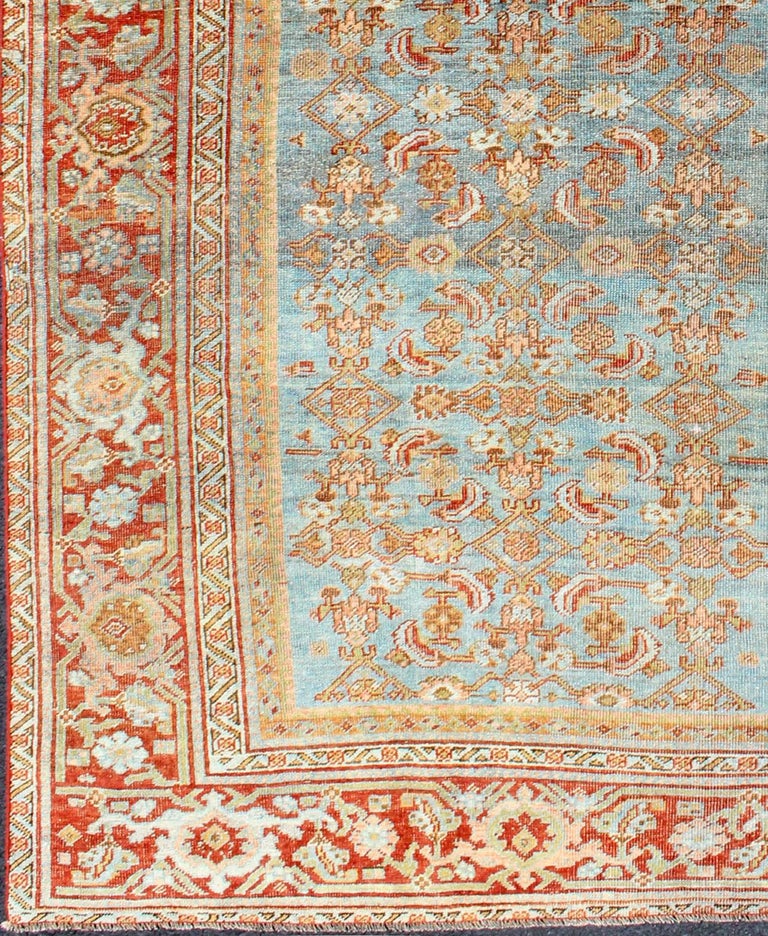Antique Persian Bidjar Rug with Blossoming Floral Design in Light Blue ...