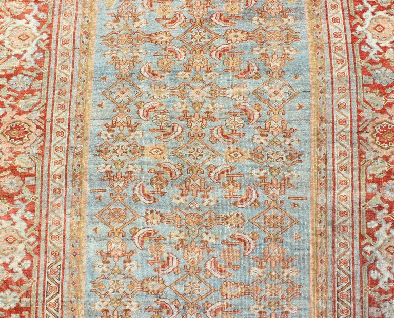 Antique Persian Bidjar Rug with Blossoming Floral Design in Light Blue ...