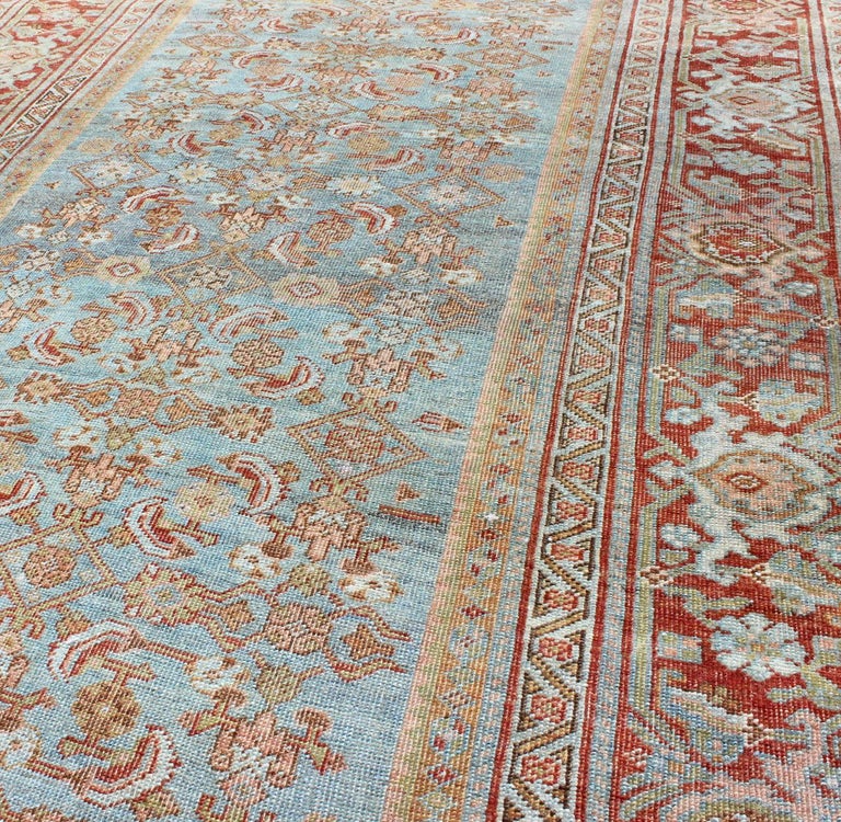 Antique Persian Bidjar Rug with Blossoming Floral Design in Light Blue ...