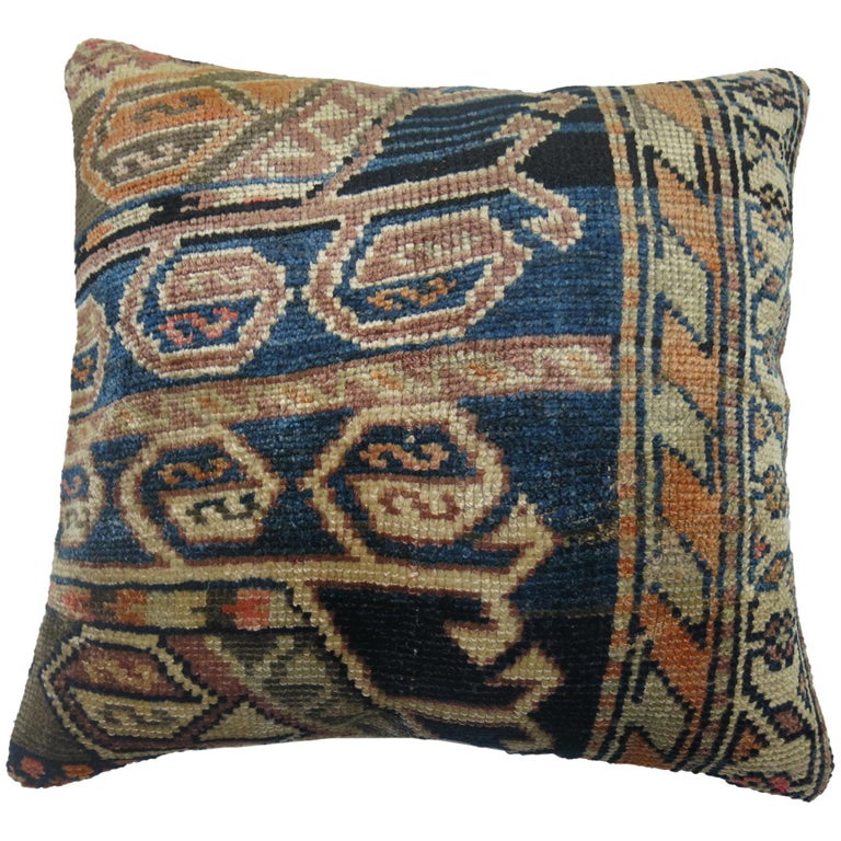 Antique Persian Blue Orange Accent Oriental Rug Pillow ( NO RESERVE ...