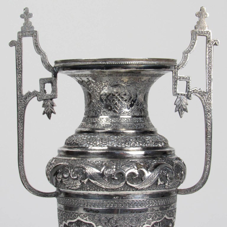 Antique Persian Double Handled Silver Vase at 1stDibs