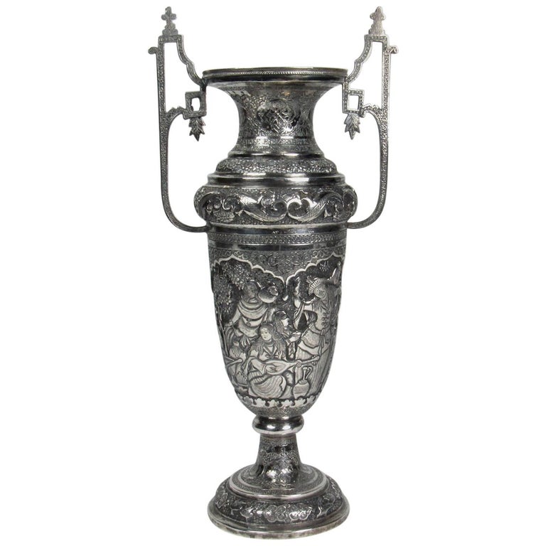 Antique Persian Double Handled Silver Vase at 1stDibs