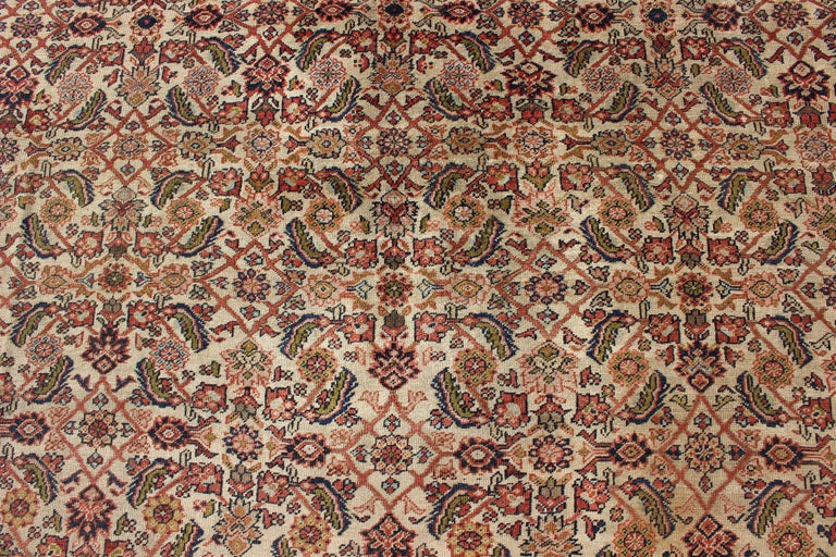 Antique Persian Ferahan Rug with All-Over Herati Design in Ivory, Coral ...