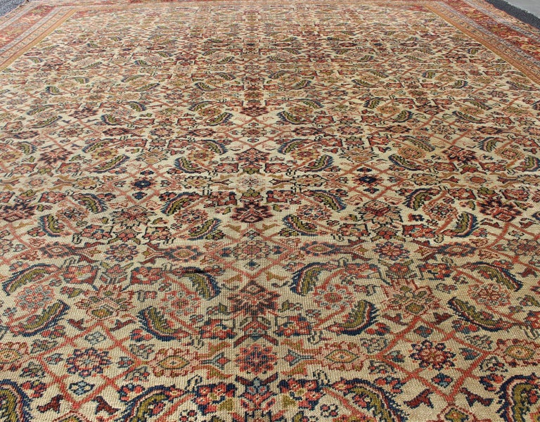 Antique Persian Ferahan Rug with All-Over Herati Design in Ivory, Coral ...