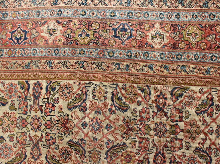 Antique Persian Ferahan Rug with All-Over Herati Design in Ivory, Coral ...