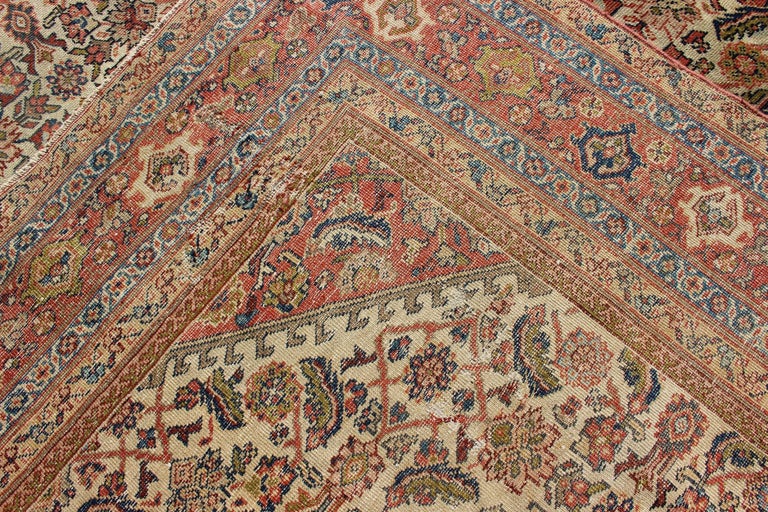 Antique Persian Ferahan Rug with All-Over Herati Design in Ivory, Coral ...