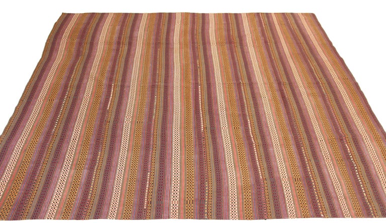 Antique Persian Flat-Weave Jajim Rug with Geometric Details and Colored ...