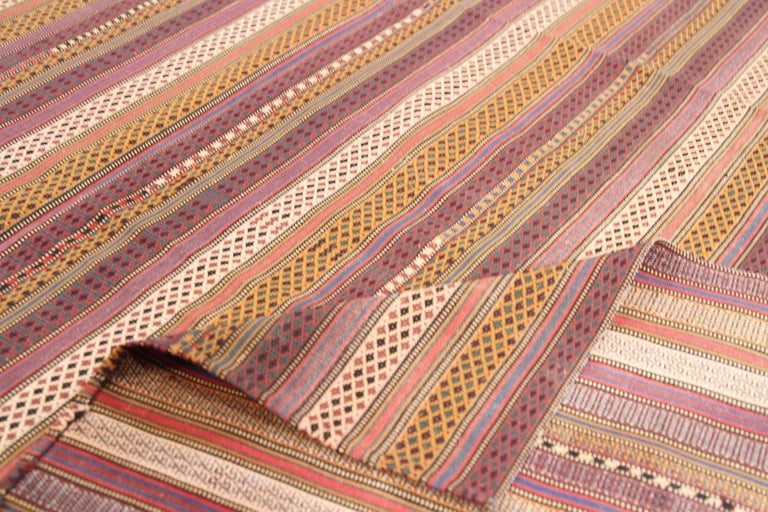 Antique Persian Flat-Weave Jajim Rug with Geometric Details and Colored ...