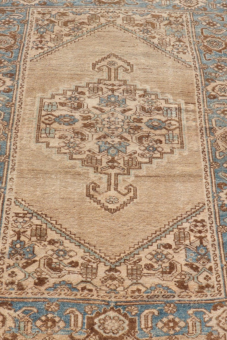 Antique Persian Hamadan Rug with Medallion Design in Tan, Light Blue ...