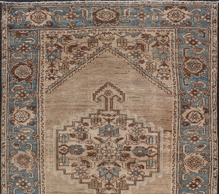 Antique Persian Hamadan Rug with Medallion Design in Tan, Light Blue ...