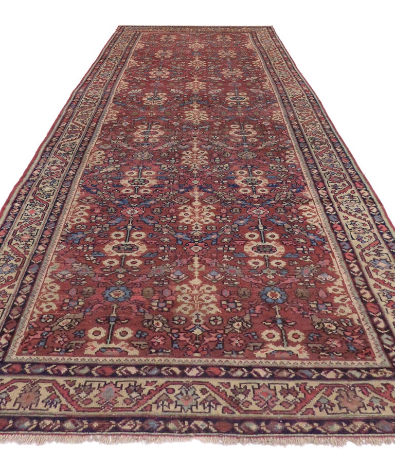 Antique Persian Hamadan Runner with Guli Hinnai Flower, Persian Hallway ...