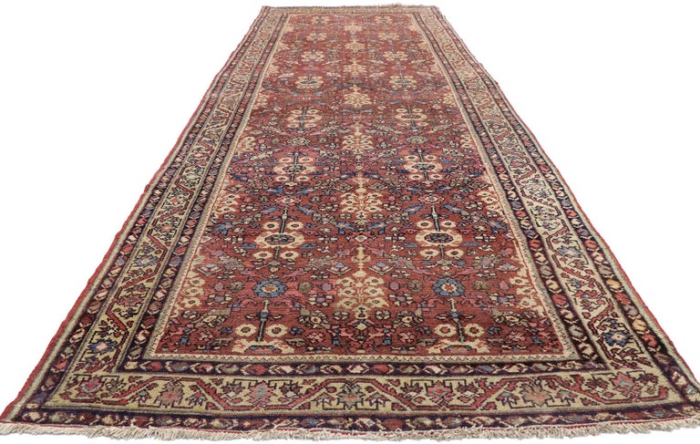 Antique Persian Hamadan Runner with Guli Hinnai Flower, Persian Hallway ...