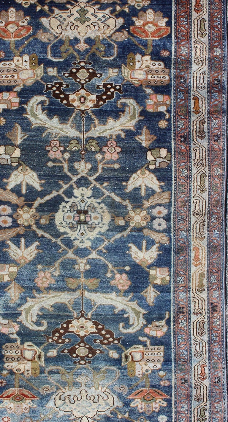 Antique Persian Hamedan Rug with Dark Blue Field and Stylized Floral ...