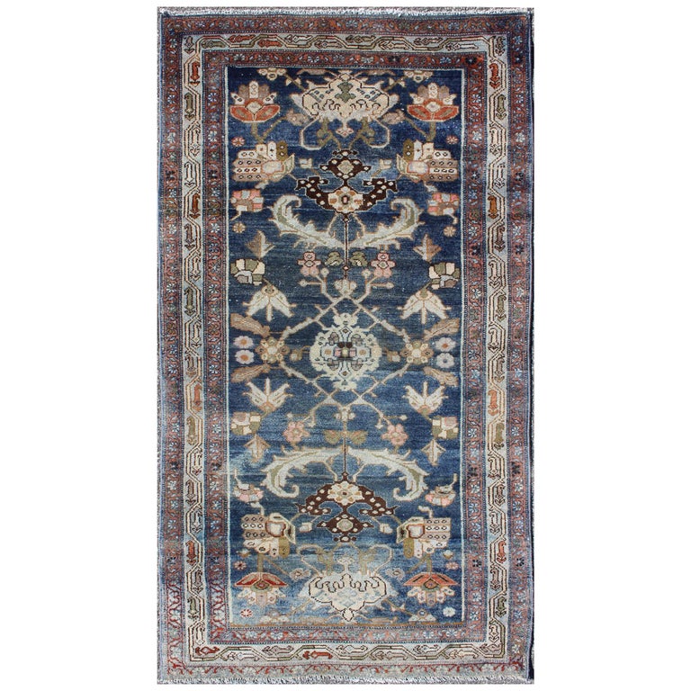 Antique Persian Hamedan Rug with Dark Blue Field and Stylized Floral ...