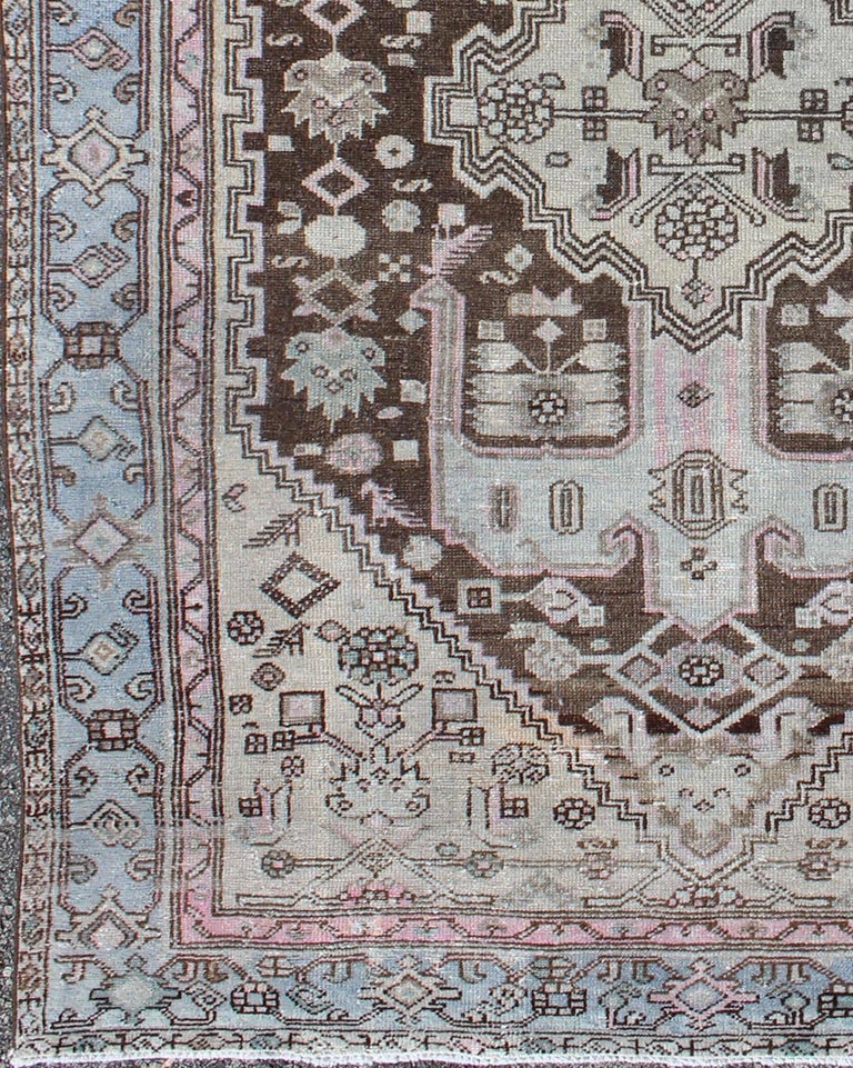 Antique Persian Hamedan Rug with Geometric Medallion in Blue, Pink ...