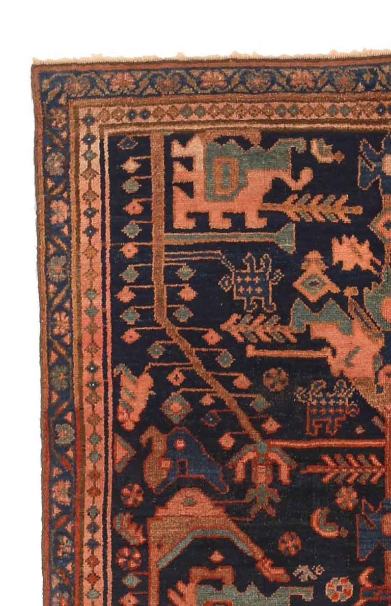 Antique Persian Hamedan Rug with Red and Green Mixed Animal and Floral ...
