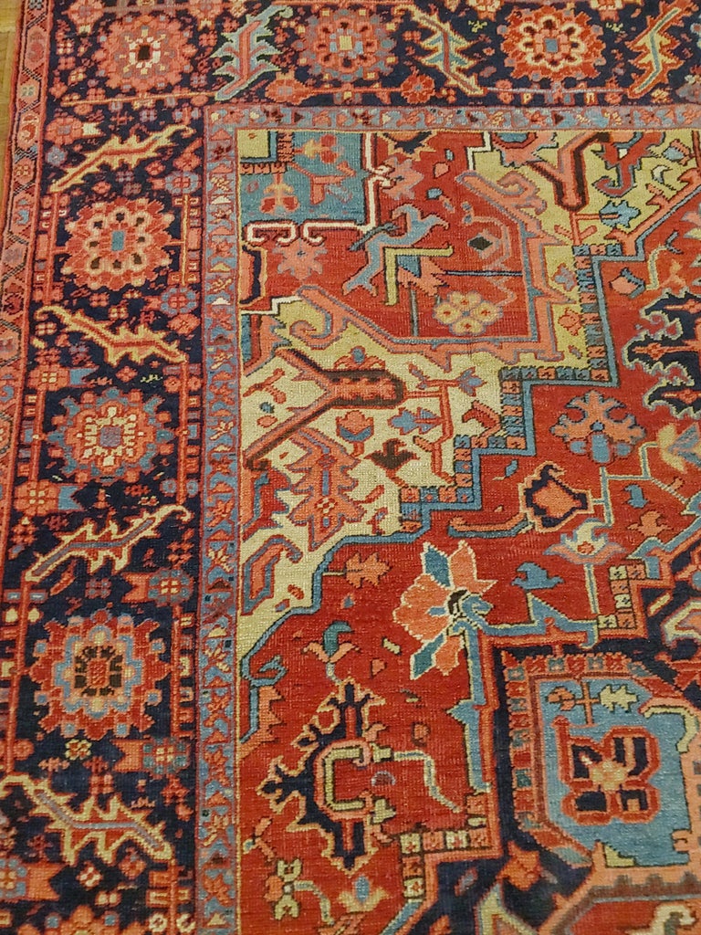 Antique Persian Heriz, Geometric Serapi Design, Rust Gold Blue, Wool ...