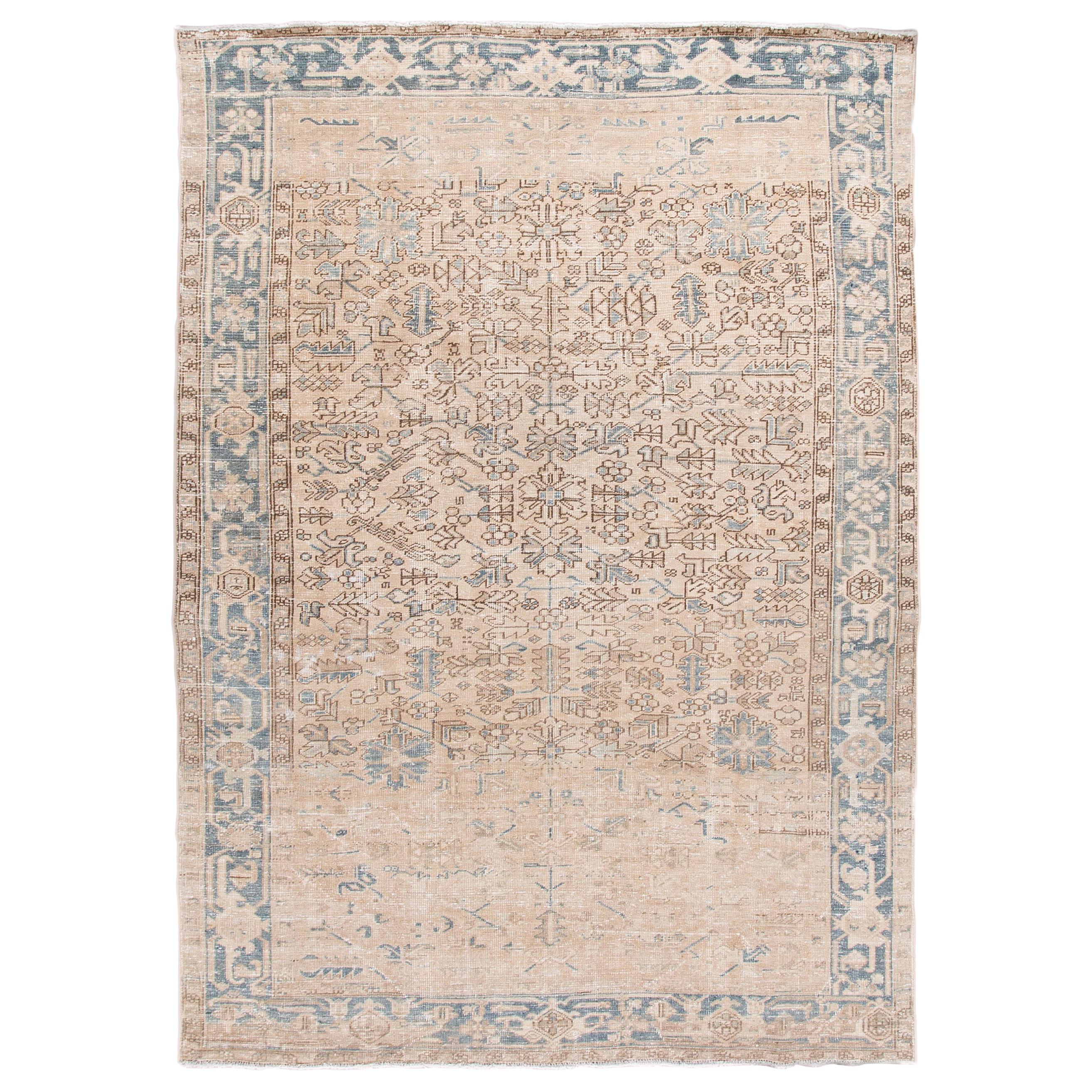 Antique Persian Heriz Handmade Floral Beige Long Wool Runner For Sale ...