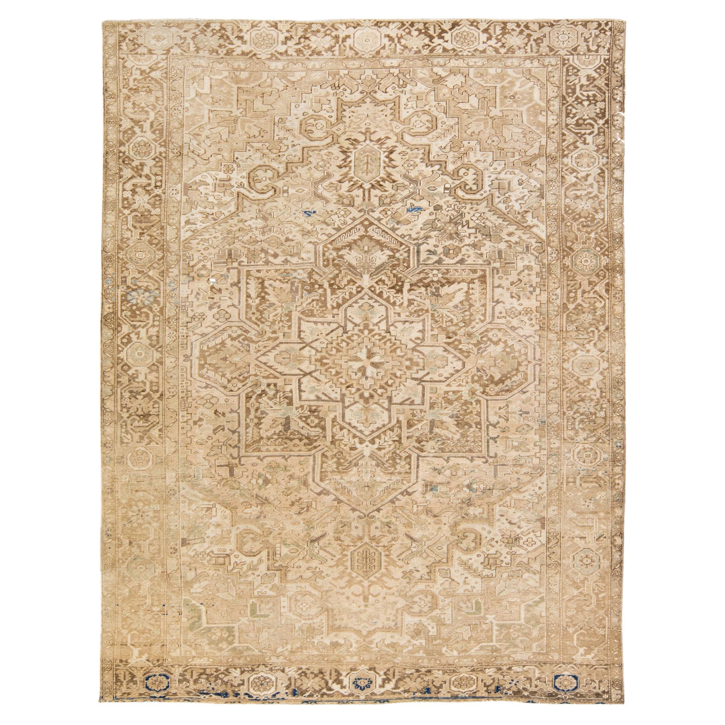 Vintage Qum Beige Brown Geometric-Floral Wool Persian Rug For Sale at ...