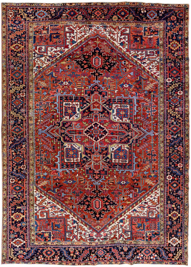 Antique Persian Heriz Handmade Orange-Rust Wool Rug with Medallion ...