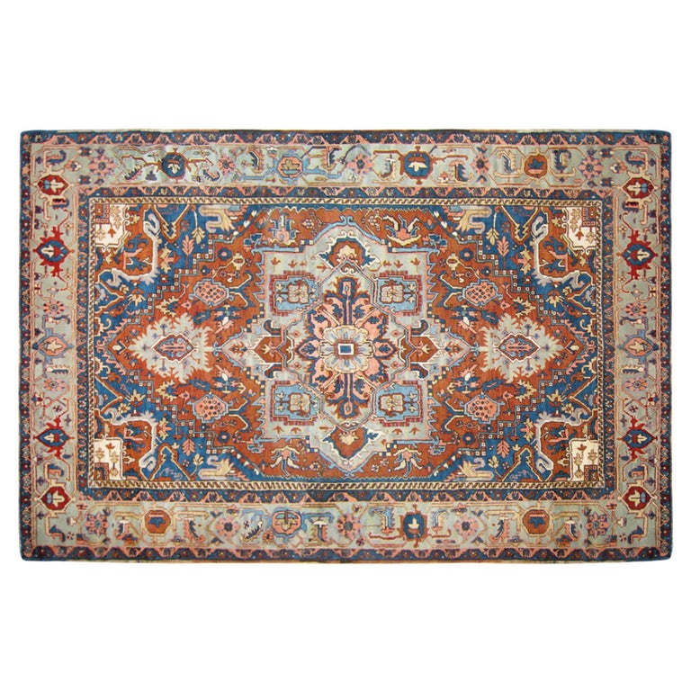Antique Persian Heriz Oriental Rug, Room Size, W/ Central Medallion For ...
